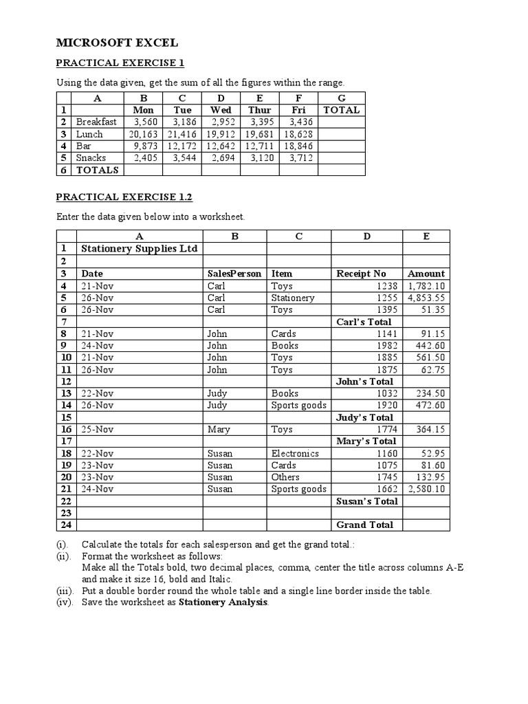 Practical Exercises Spredsheets | PDF | Payroll | Worksheet