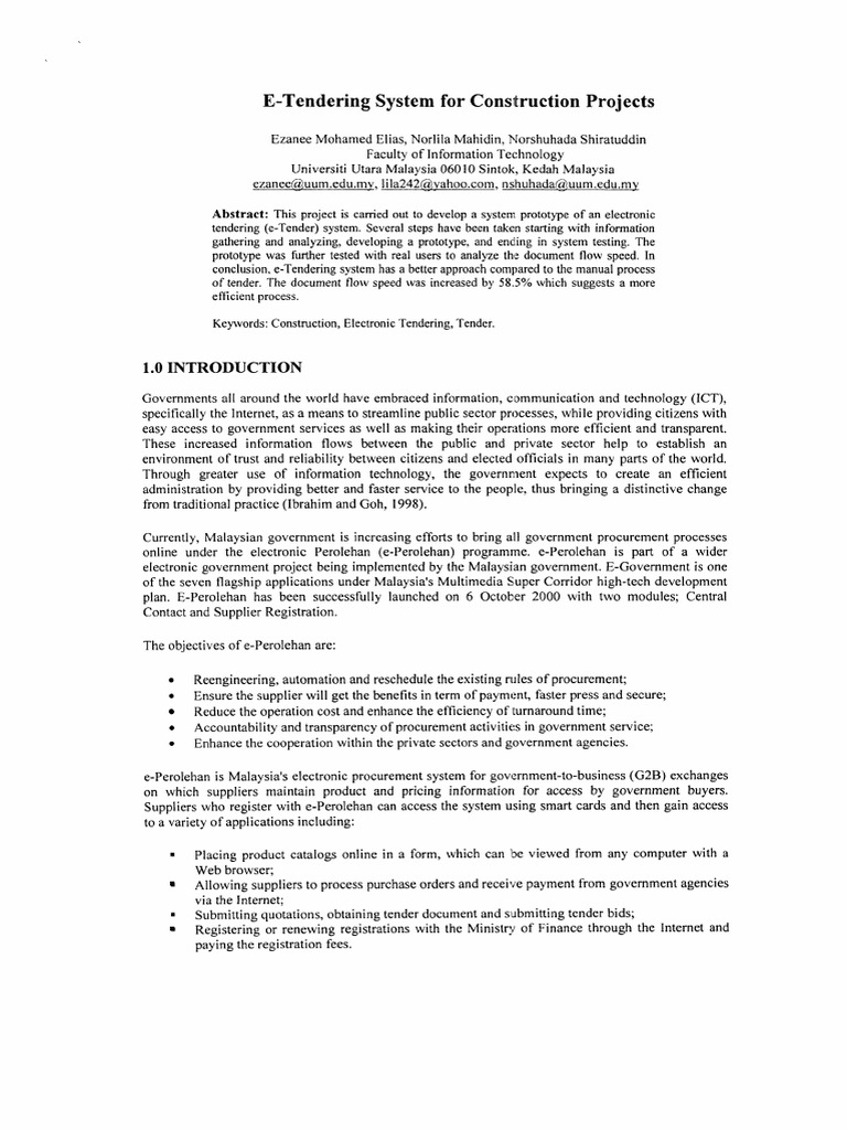 E-Tendering System for Construction Projects | PDF | E Government ...