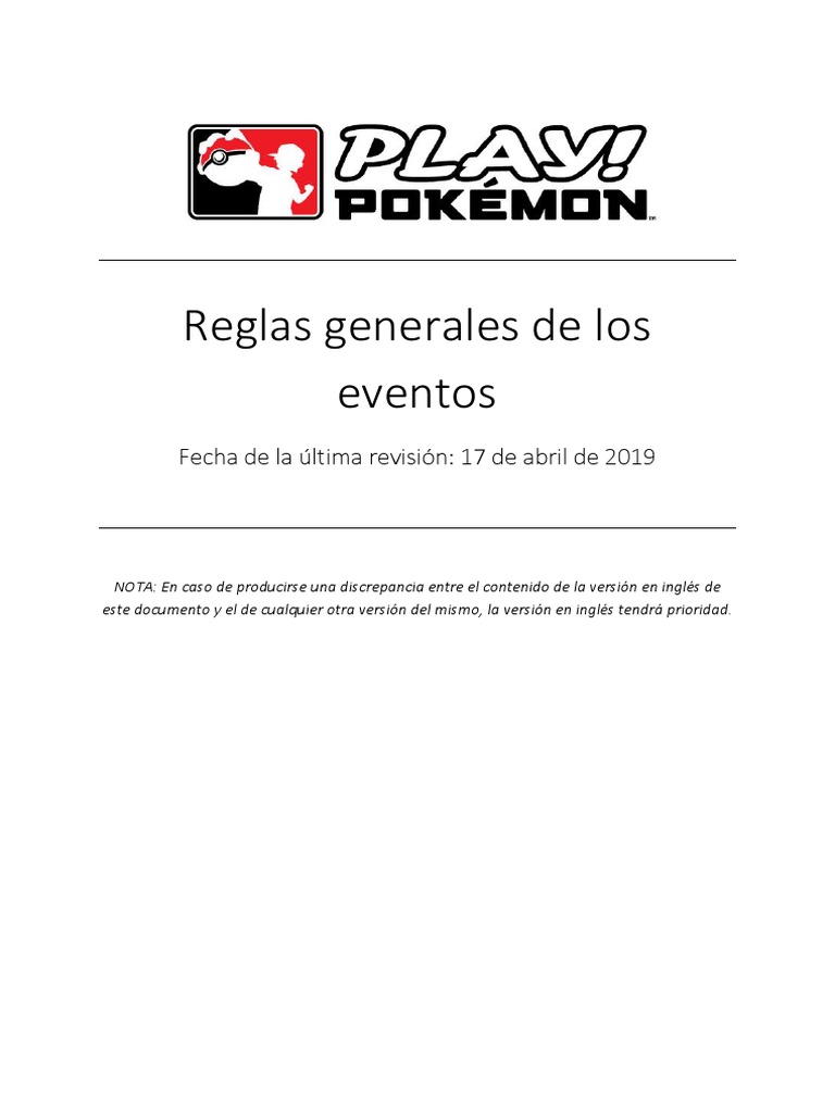 Reglas de Eventos Play! Pokémon | PDF | Pokémon | Ocio