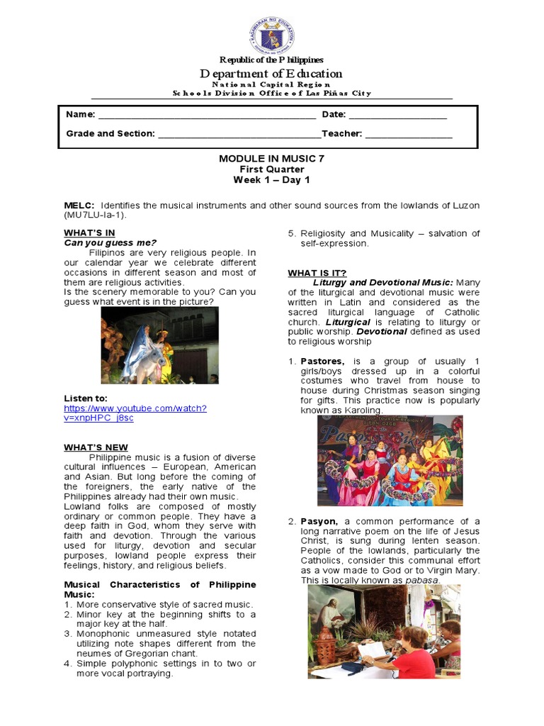 Consolidated Module in Mapeh Grade 7 1st Quarter | PDF | Musical ...