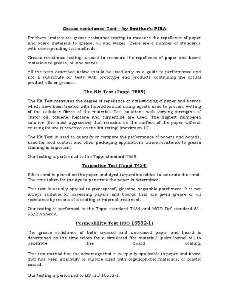 Grease Resistance Test by Smither's PIRA | PDF | Business | Science ...