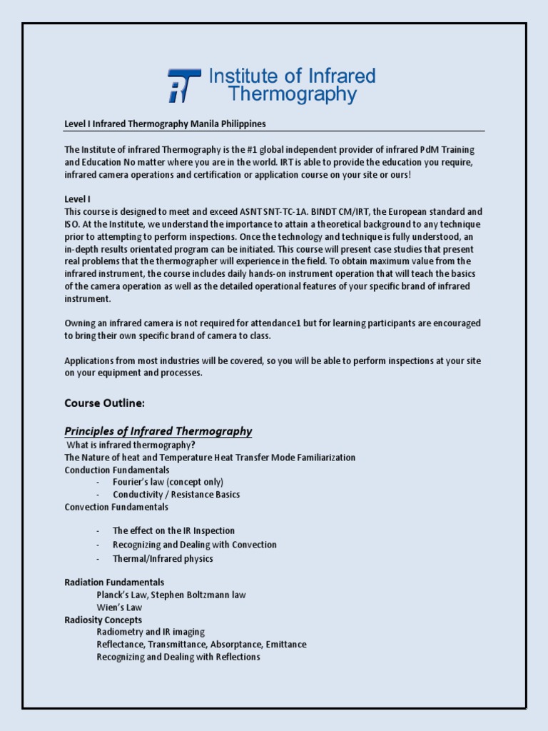 Level I Infrared Thermography Course Outline | PDF | Infrared ... Level I Infrared Thermography Course Outline | PDF | Infrared ...