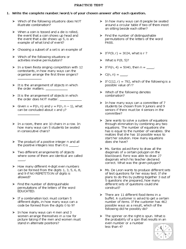 Questionnaire | PDF | Probability | Permutation