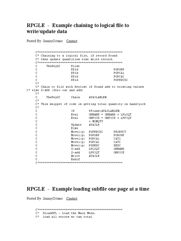 RPGLE - Example Chaining To Logical File To Write/update Data ...