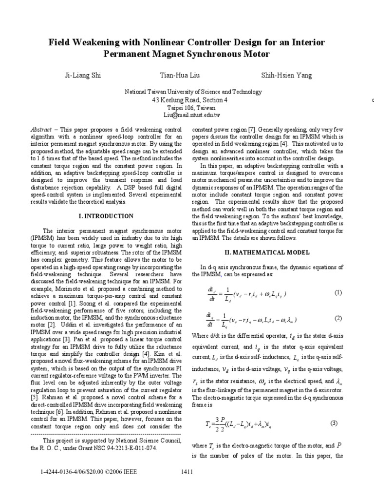 Field Weakening With Nonlinear Controller Design For An Interior ...