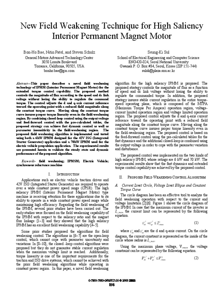 New Field Weakening Technique For High Saliency Interior Permanent ...