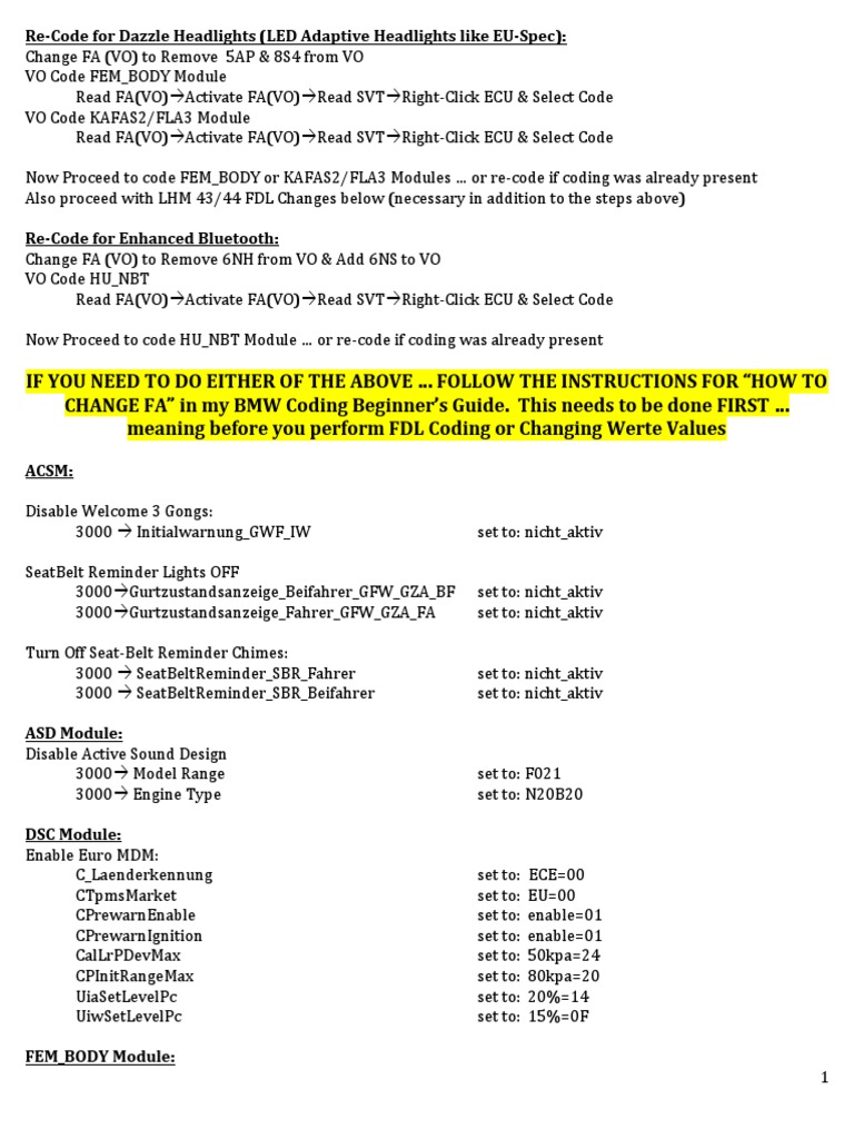 BMW Coding Parameters - F80 - For M3 and M4 Series | PDF | Motor ...