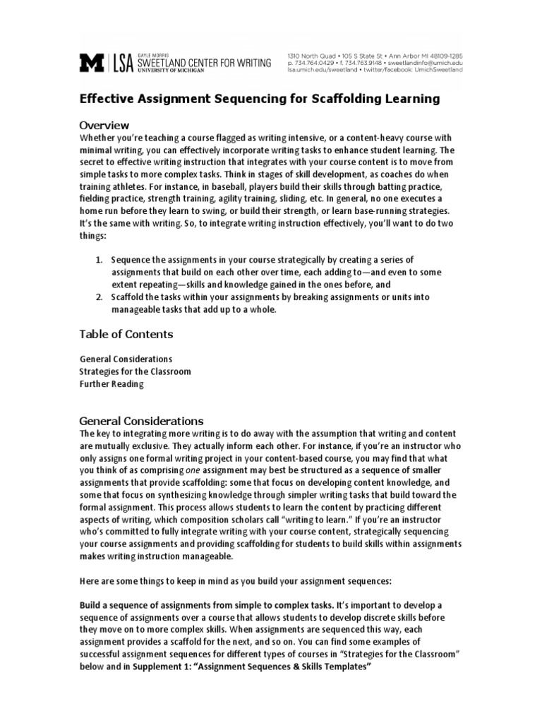 Effective Assignment Sequencing For Scaffolding Learning | PDF | Rubric ...