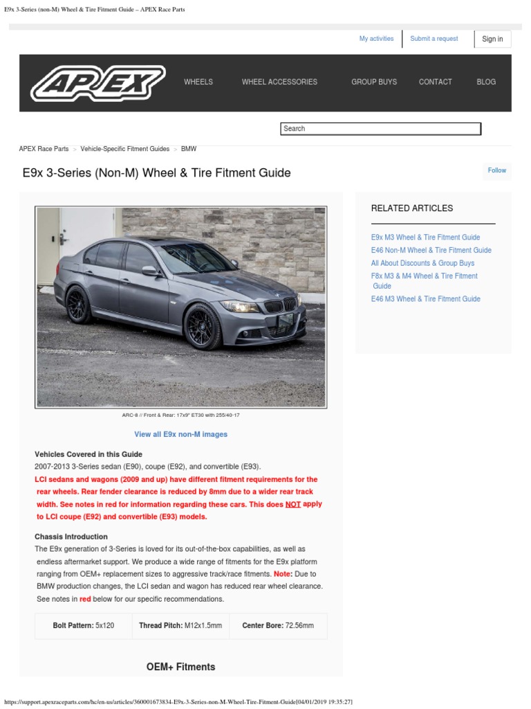 E9x 3-Series (Non-M) Wheel & Tire Fitment Guide | PDF | Motor Vehicle ...