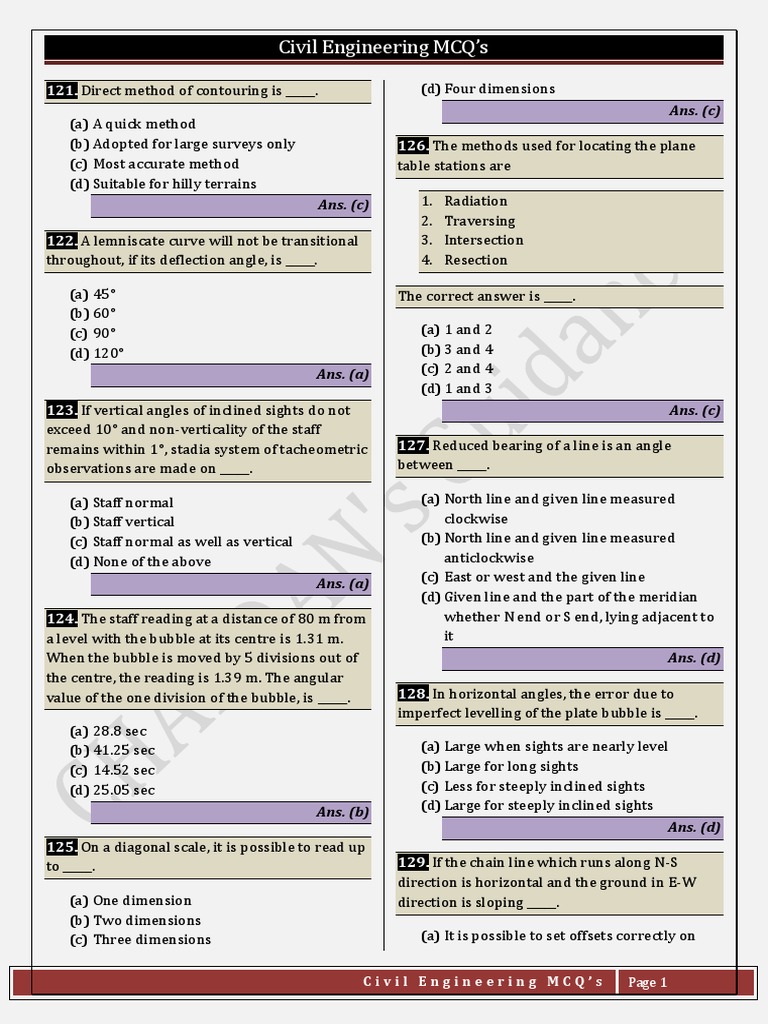 Civil Engineering MCQ'S: Ans. (C) | Download Free PDF | Angle | Atomic