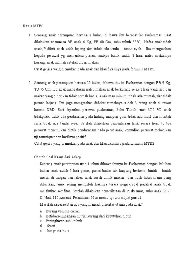 Contoh Soal MTBS & Askep | PDF | Kesehatan Holistik | Sains & Matematika