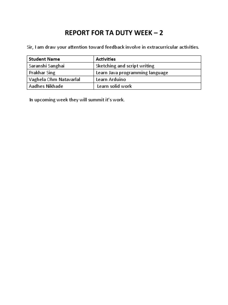 TA Duty Week 2 Report: Student Activities | PDF | Computers