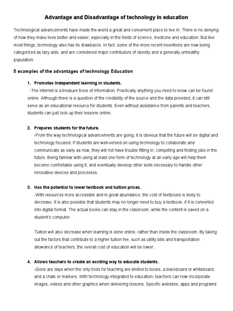 Advantage and Disadvantage of Technology in Education | PDF ...
