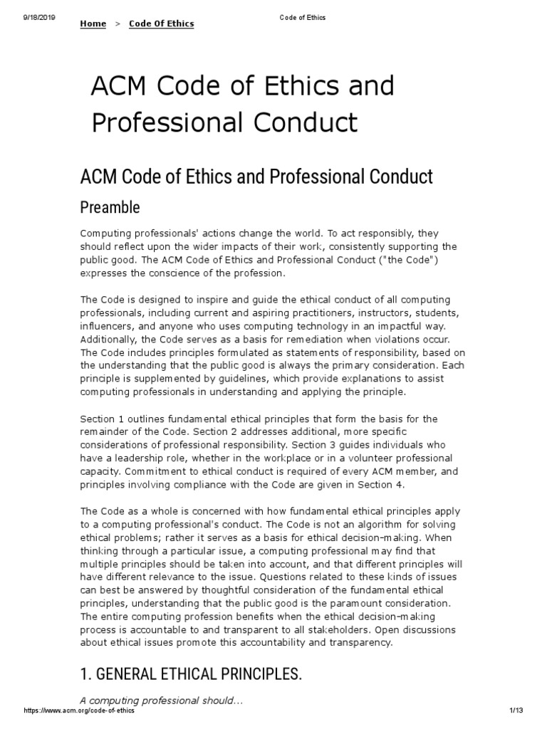 ACM Code of Ethics | PDF | Privacy | Leadership