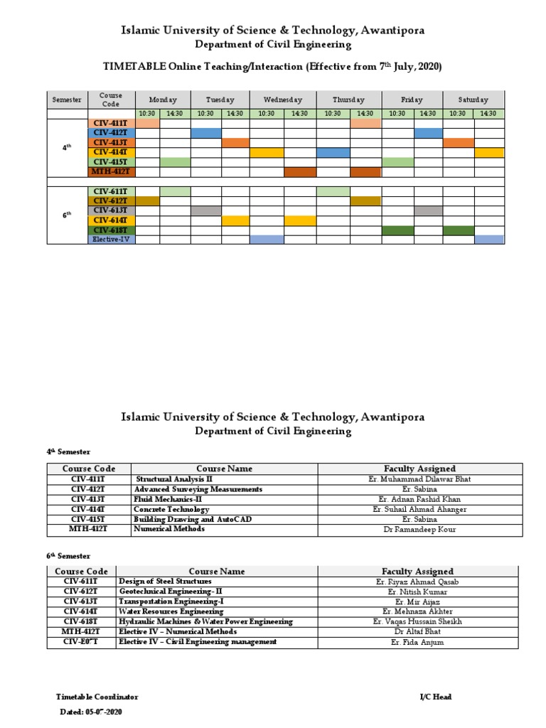 Civil Engineering Online Class Schedule | PDF