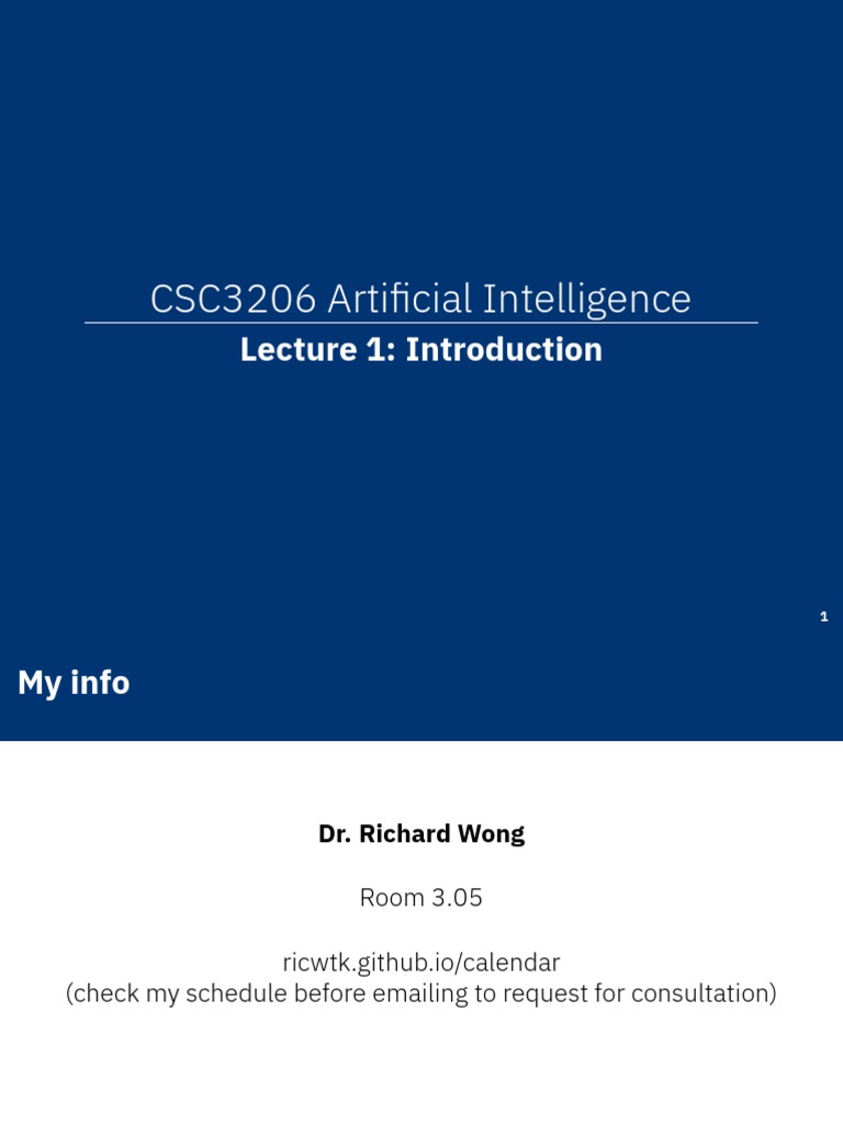 CSC3206 Artificial Intelligence - Lecture 1 | PDF | Artificial ...