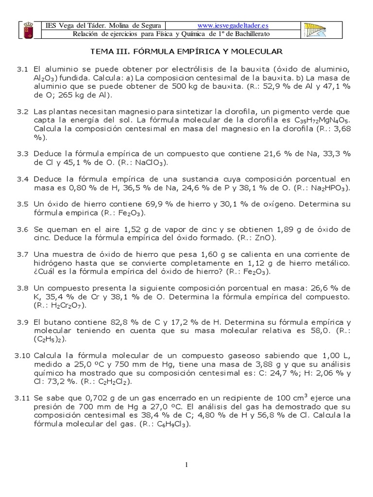 3 - FORM - EMP - MOLECULAR FyQ 1 BACH PDF | PDF | Gases industriales | Combustión
