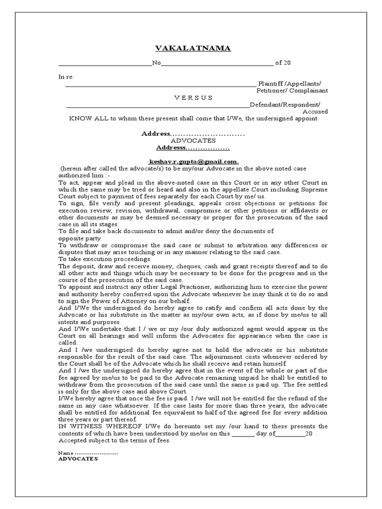 VAKALATNAMA | Download Free PDF | Advocate | Prosecutor