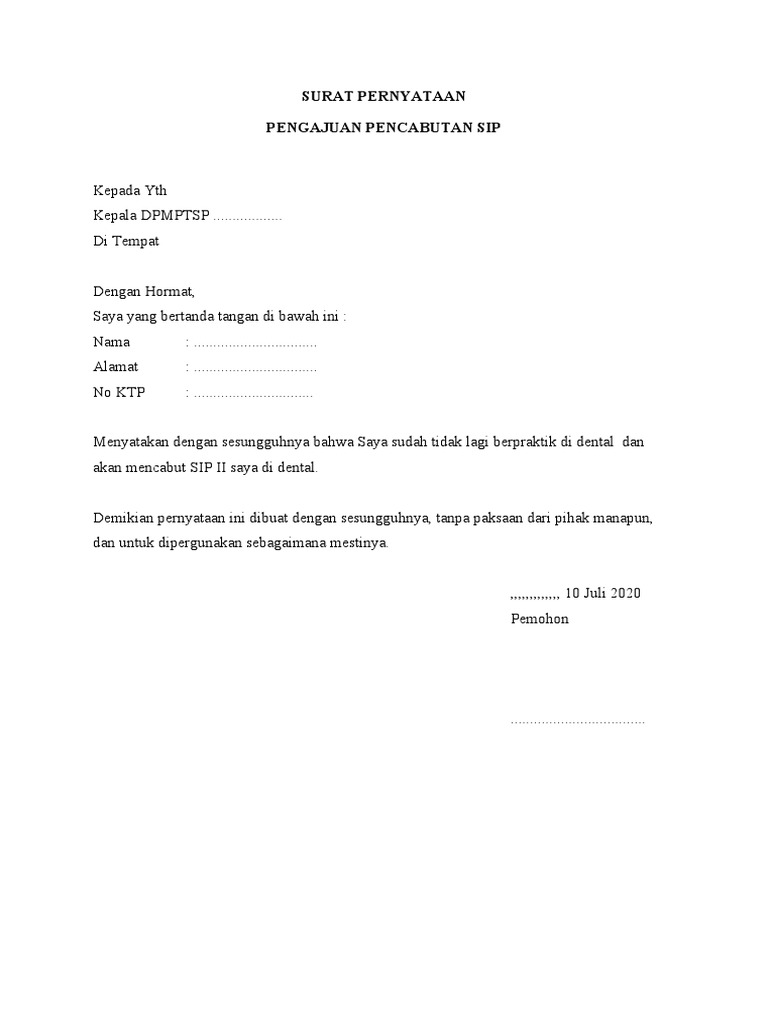 SURAT PERNYATAAN Cabut SIP | PDF