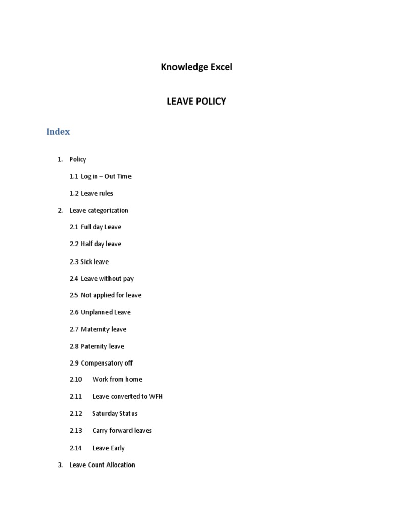 Leave Policy - 2020 - Final | PDF | Sick Leave | Parental Leave