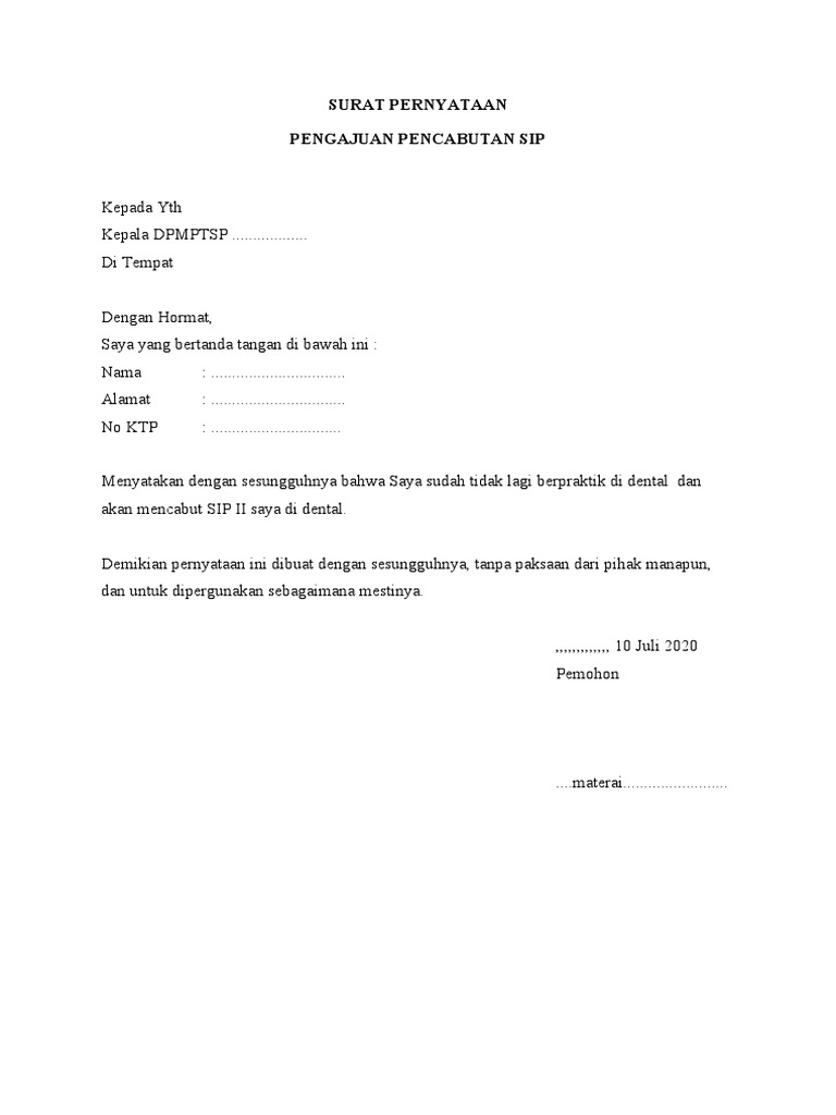 SURAT PERNYATAAN Cabut SIP | PDF