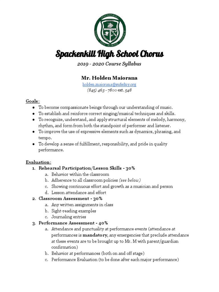 19-20 Hs Chorus Syllabus | PDF | Psychological Concepts | Behavior ...