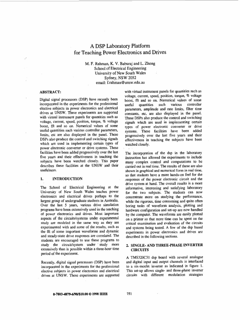A DSP Laboratory Platform For Teaching Power Electronics and Drives, 1998. | PDF | Electric ...