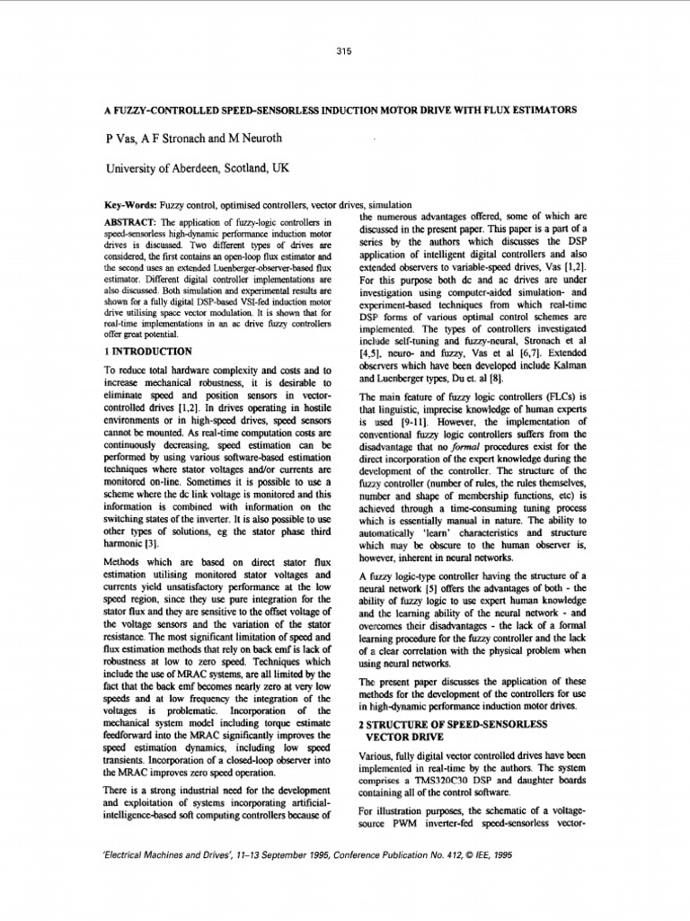 A Fuzzy-Controlled Speed Sensorless Induction Motor Drive With Flux Estimators, 1995. | PDF ...
