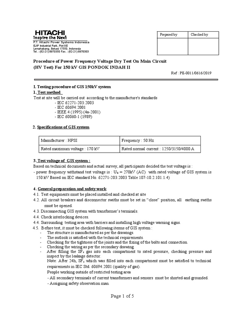 HV Test Procedure | PDF | Transformer | Electrical Resistance And ...