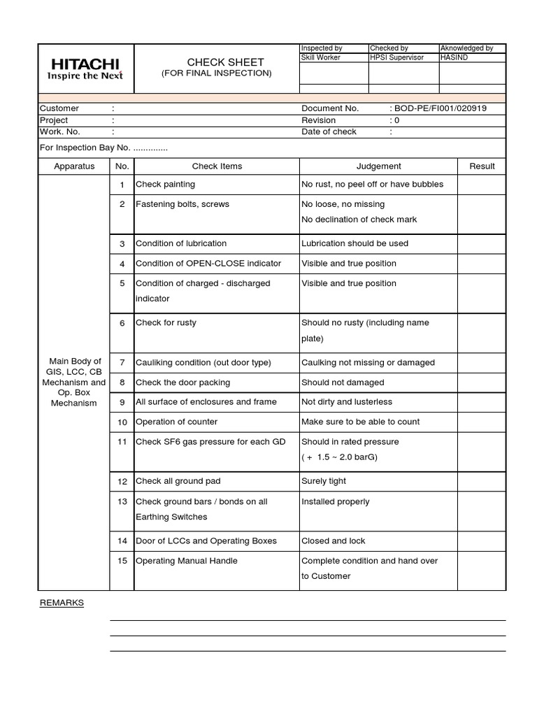 Final Inspection Sheet | PDF | Screw | Building Materials