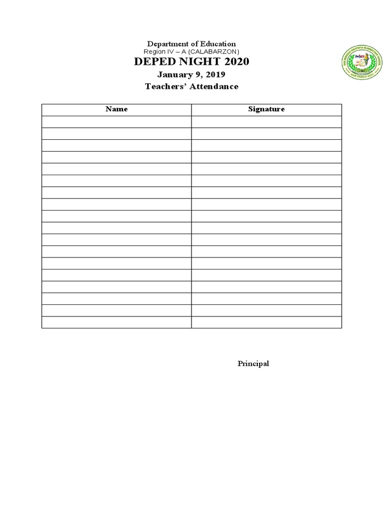 Deped Night 2020: January 9, 2019 Teachers' Attendance | PDF