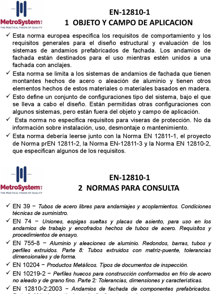 Requisitos para Andamios Prefabricados EN 12810 | PDF | Andamio | Acero