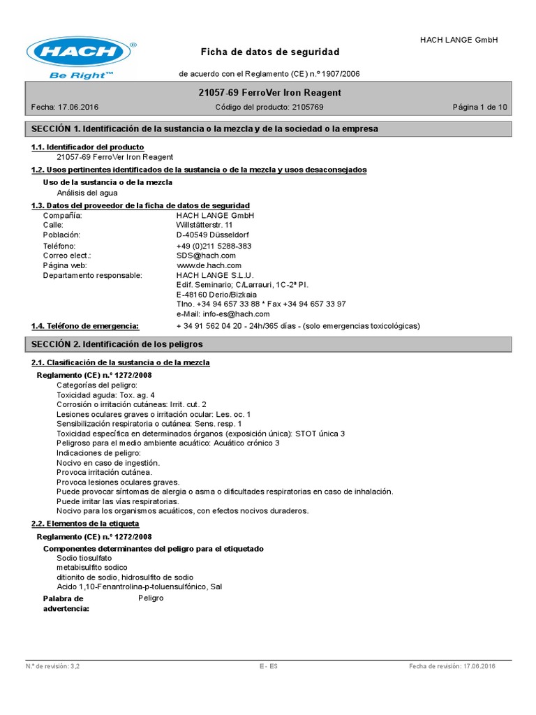 Ficha de Seguridad Ferrover | PDF | Toxicidad | Solubilidad