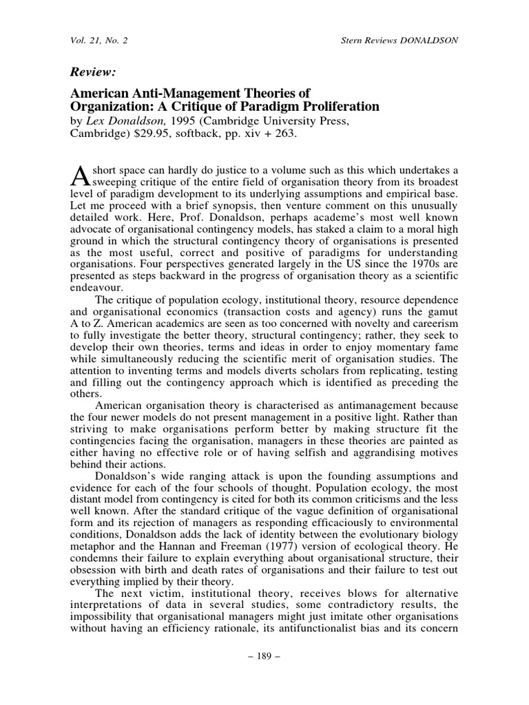 An Analysis and Critique of Lex Donaldson's Book 'American Anti ...