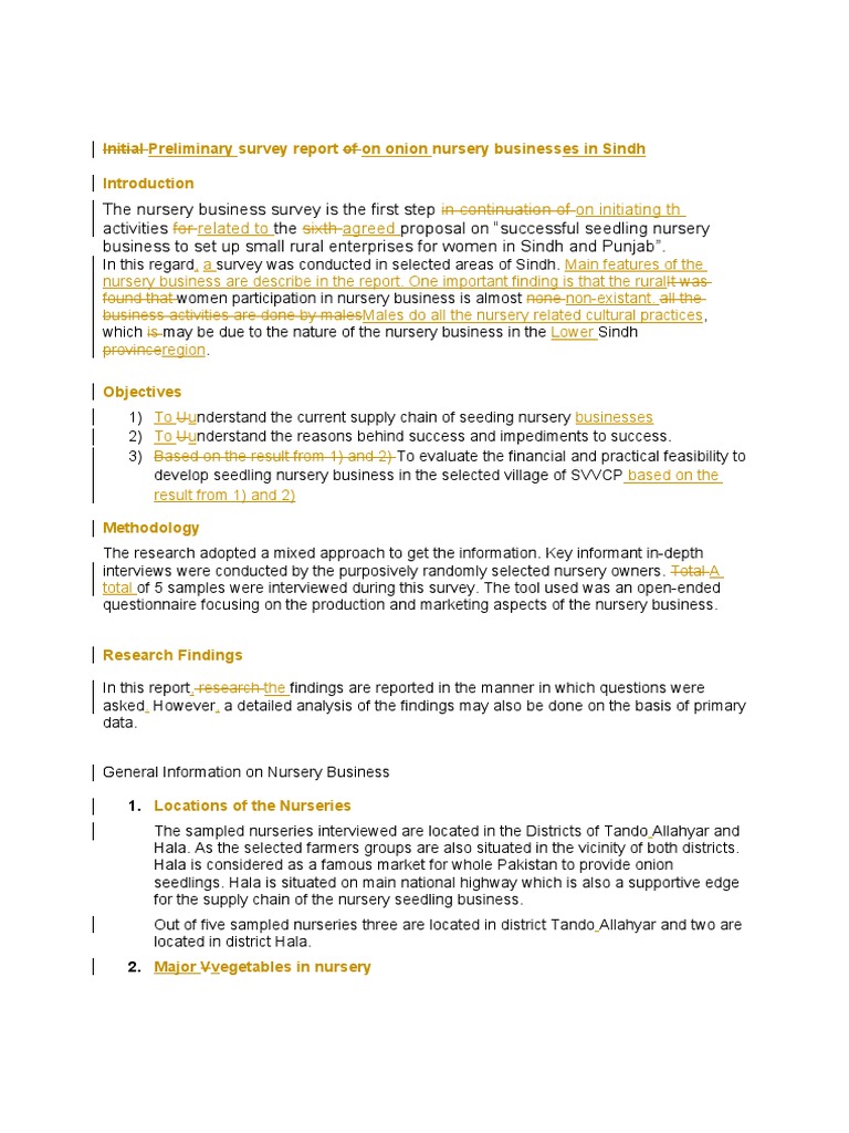 Initial Survey Report of Nursery Business | PDF | Plant Nursery ...