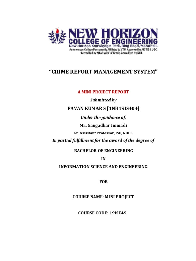 Crime Report Management System Pavan Kumar S 1nh19is404 Pdf Police Product Lifecycle 