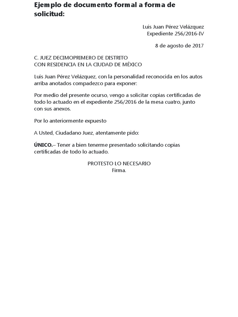 Ejemplo de Documento Formal A Forma de Solicitud | PDF | Gobierno