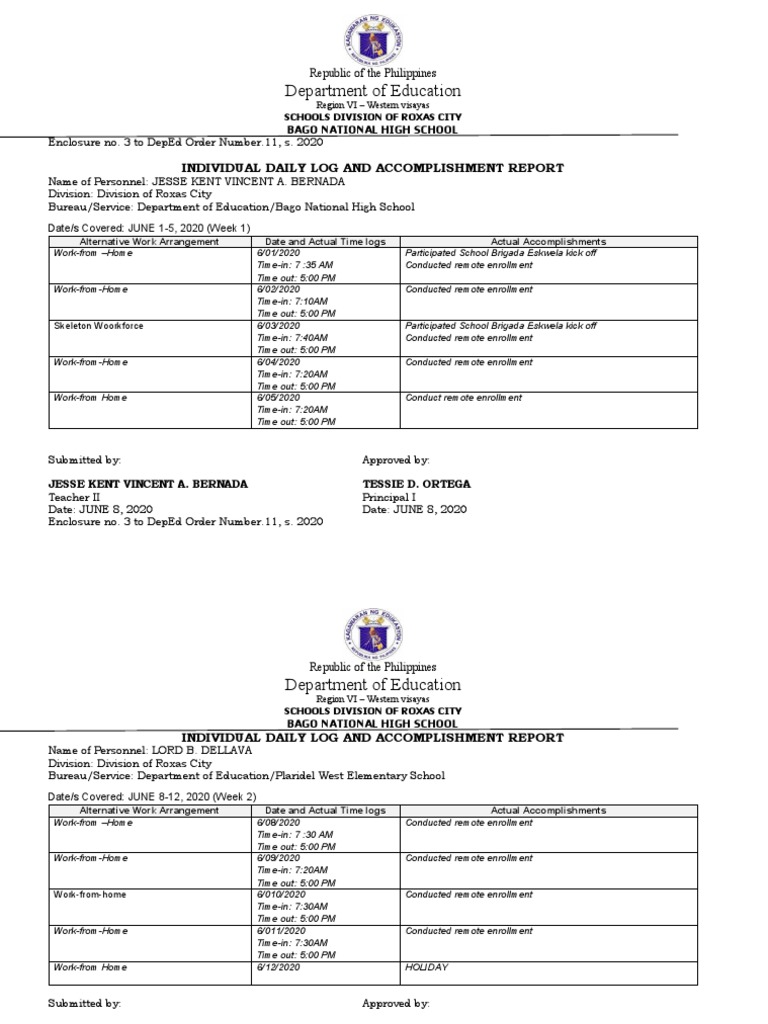 Individual Daily Log and Accomplishment Report | PDF | Public ...