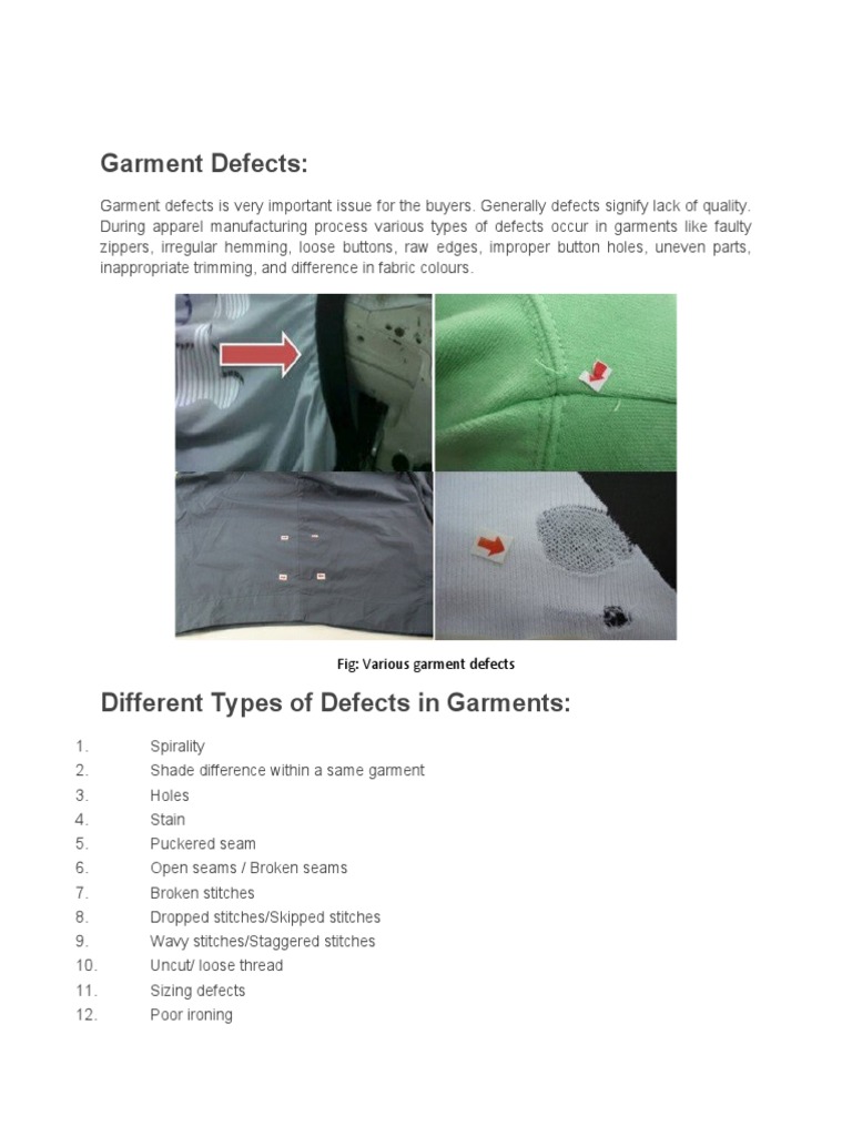 Garment Defects | PDF | Sewing Machine | Seam (Sewing)