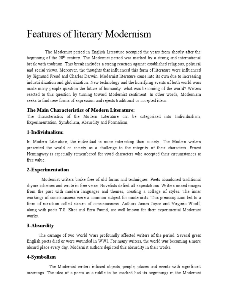 Features of Literary Modernism | PDF | Postmodern Literature | Literary ...