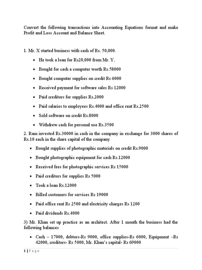 Accounting Equation Questions For Practice | PDF | Credit | Finance ...