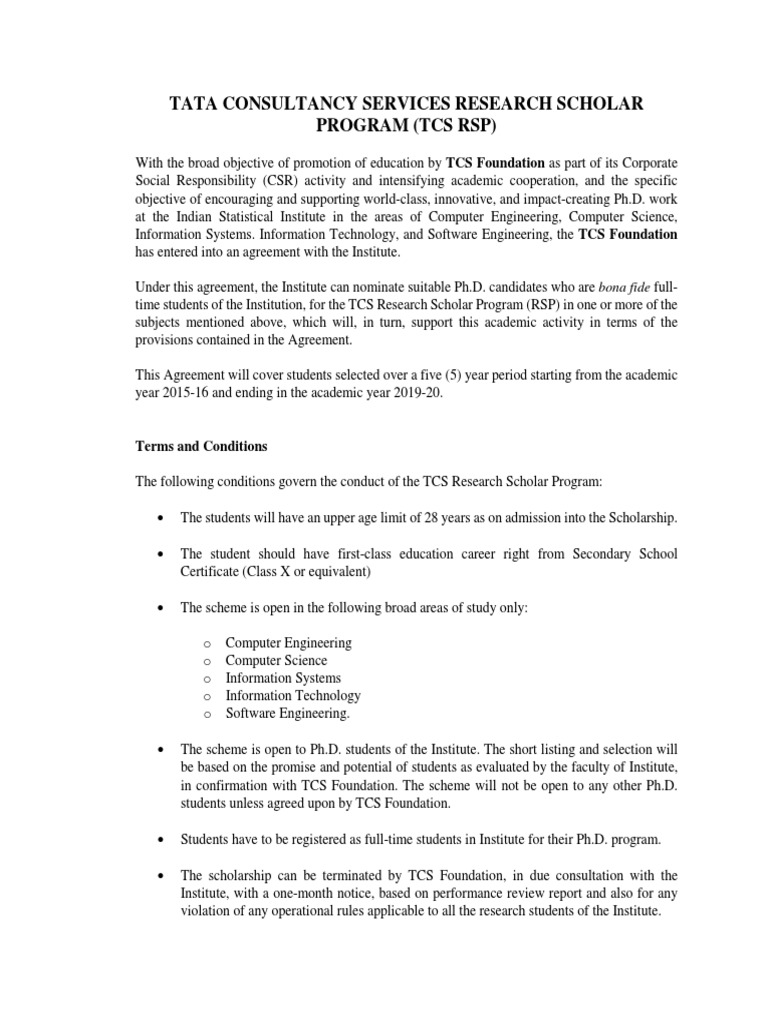 Tata Consultancy Services Research Scholar Program (Tcs RSP) | PDF ...