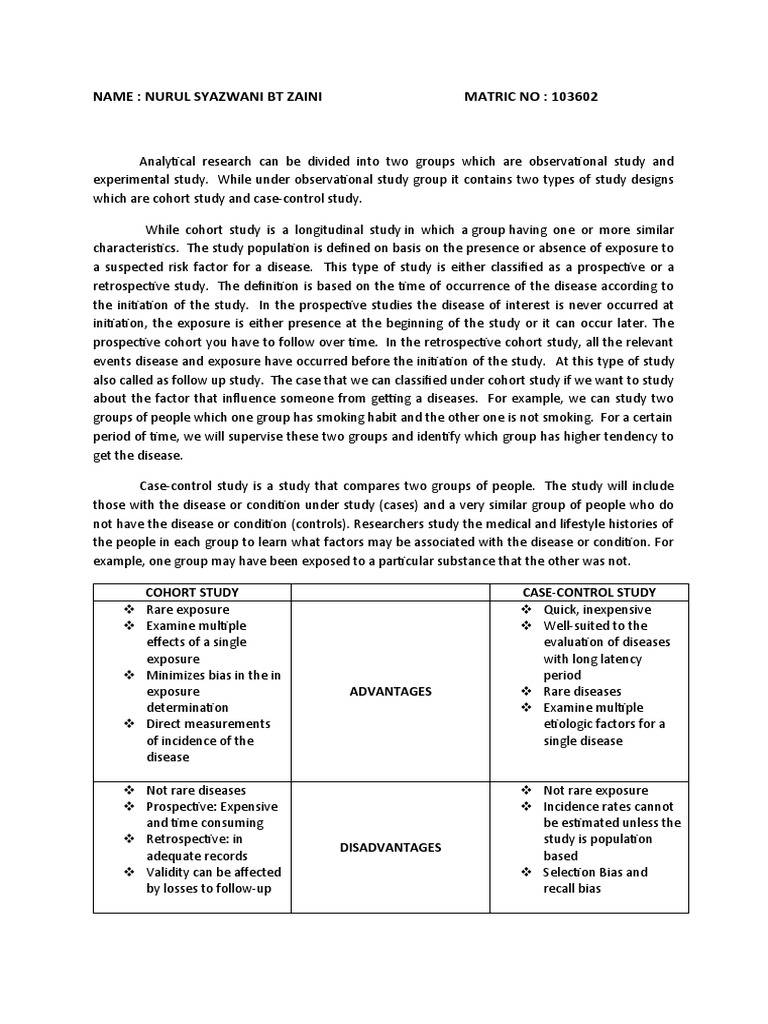 Differences Between Cohort and Case-Control Studies | PDF | Cohort ...