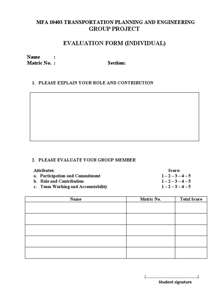 Transportation Planning Group Evaluation Form | PDF