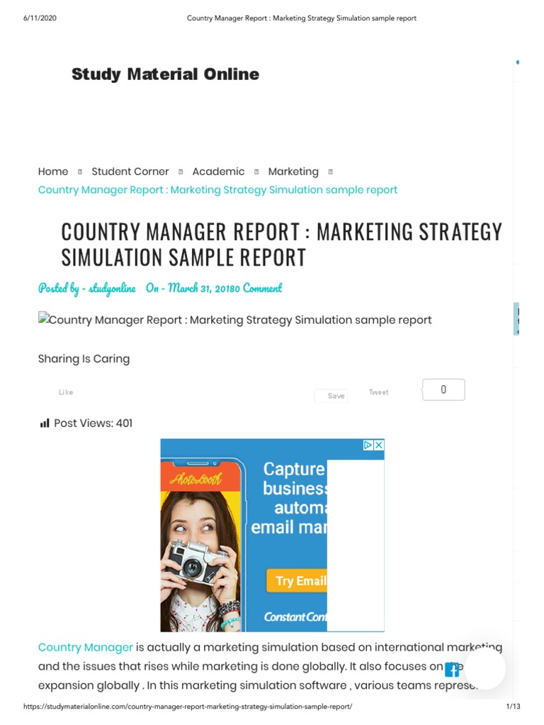 Country Manager Report - Marketing Strategy Simulation Sample Report ...