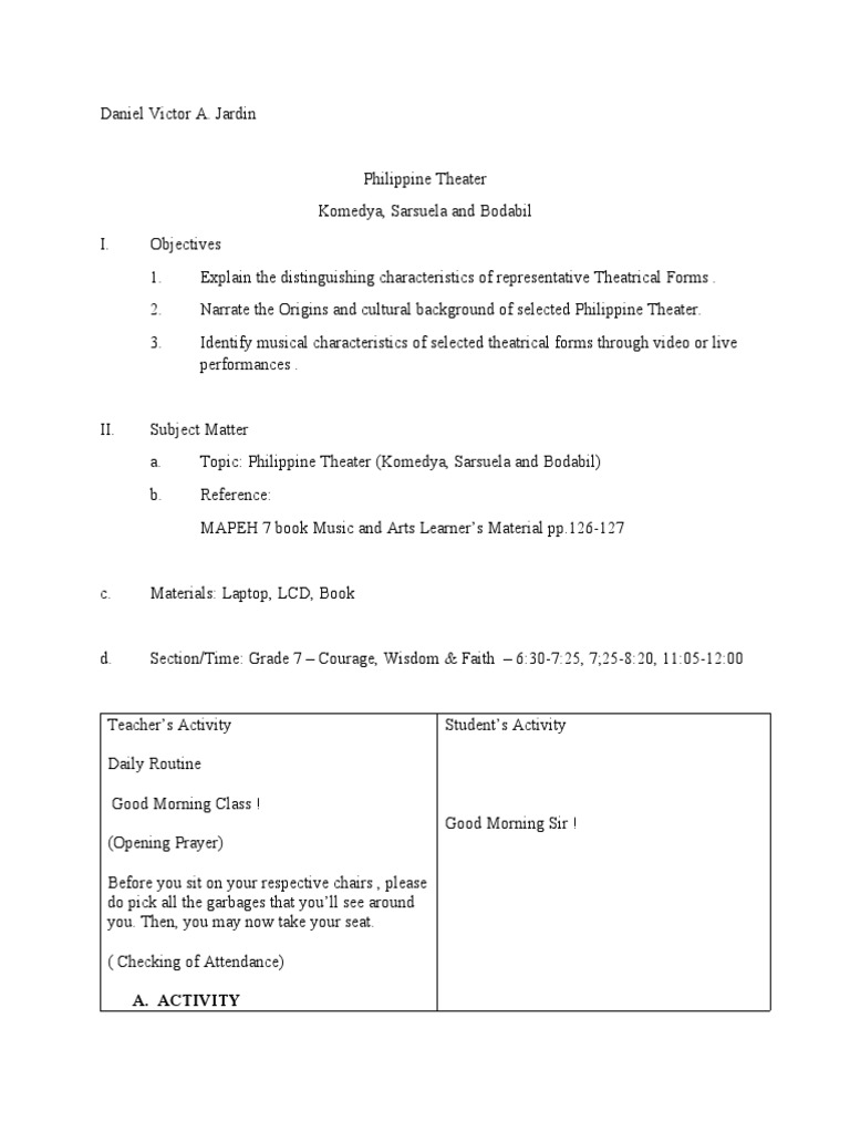 Lesson Plan Philippine Theater Copy 1 | PDF