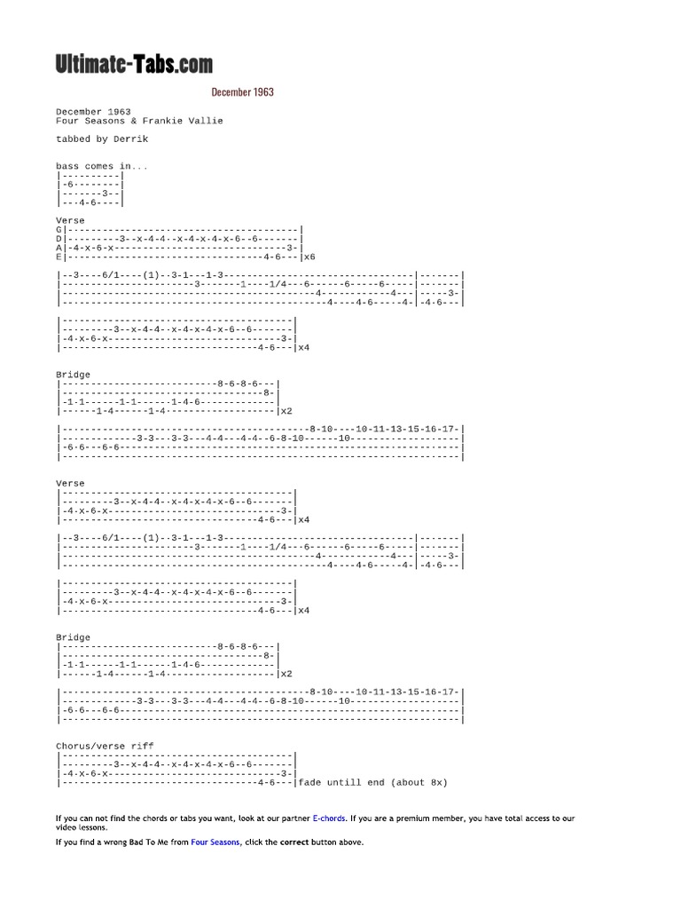 December 1963 Bass Tab - Four Seasons ULTIMATE-TABS | PDF