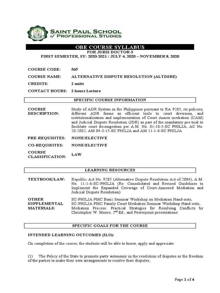 SYLLABUS ADR.2020-e.learn | PDF | Alternative Dispute Resolution | Dispute Resolution
