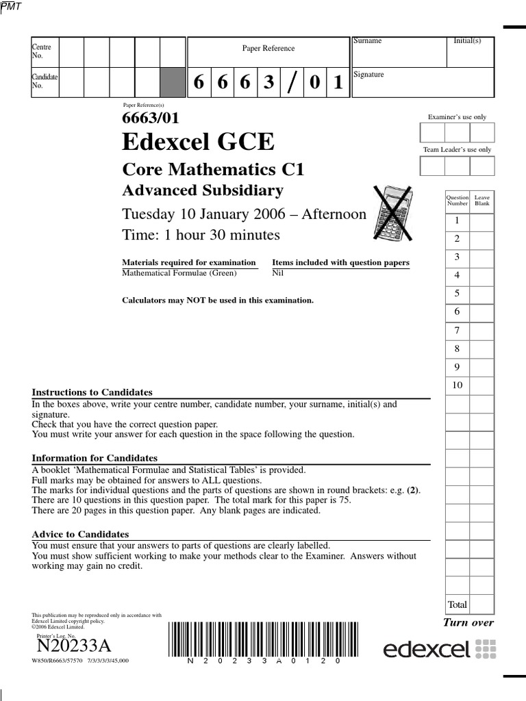 January 2006 QP - C1 Edexcel | PDF | Cartesian Coordinate System | Test ...