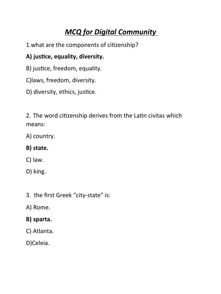 MCQs on Digital Community and Citizenship | PDF